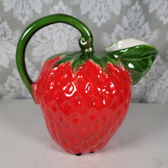 Accents | Vintage Italian Ceramic Strawberry Pitcher Vibrant Red And ...